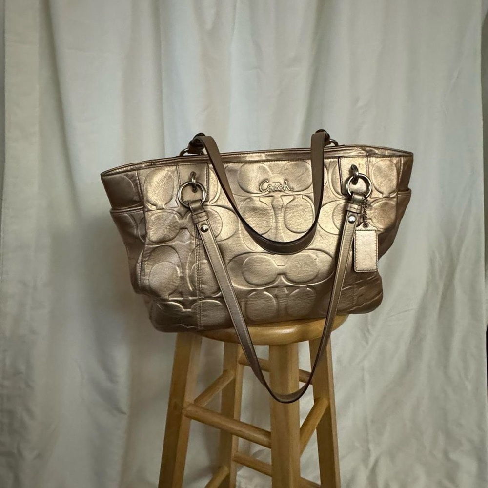 Coach Gold Metallic Embossed Leather Tote - Gem